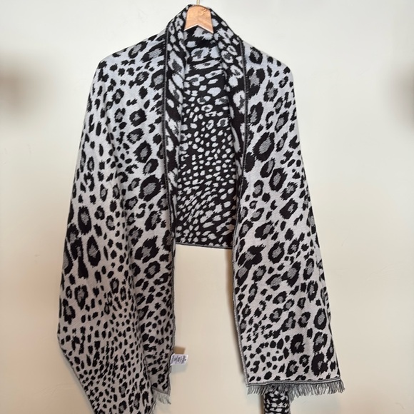 Accessories | Leopard Print Shawl Gray And Black76x26 | Poshmark